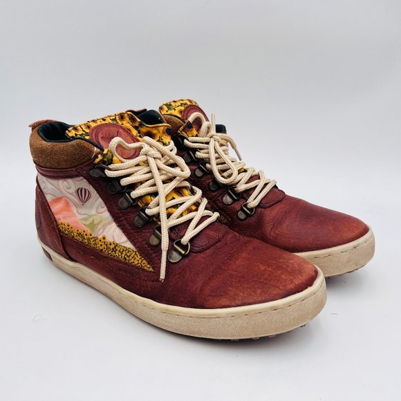 inkkas | Shoes | Inkkas Brown Leather Laceup Ankle Graphic Sunflower ...